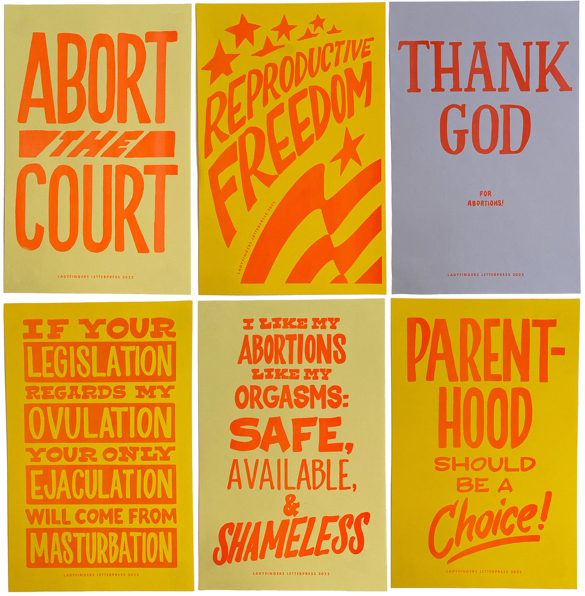 Set of 6 Reproductive Rights Protest Posters - Ladyfingers Letterpress